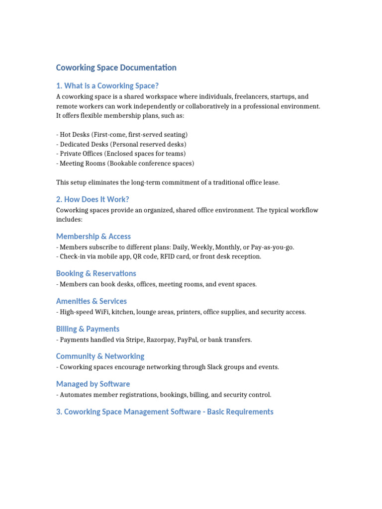 Coworking Space Documentation | PDF | Information Technology | Software