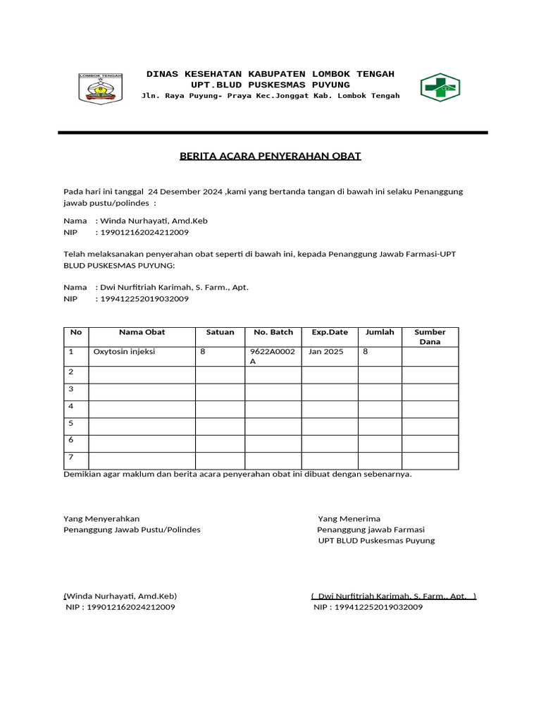 berita acara pengembalian obat | PDF