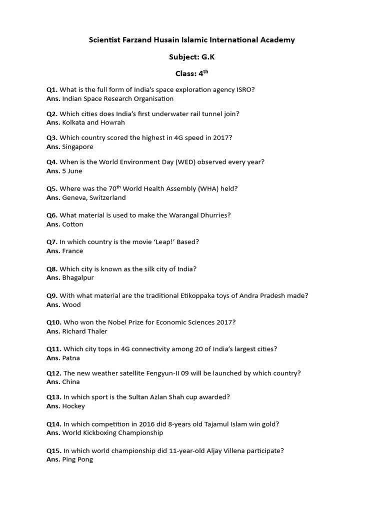 class 4 GK ques | PDF