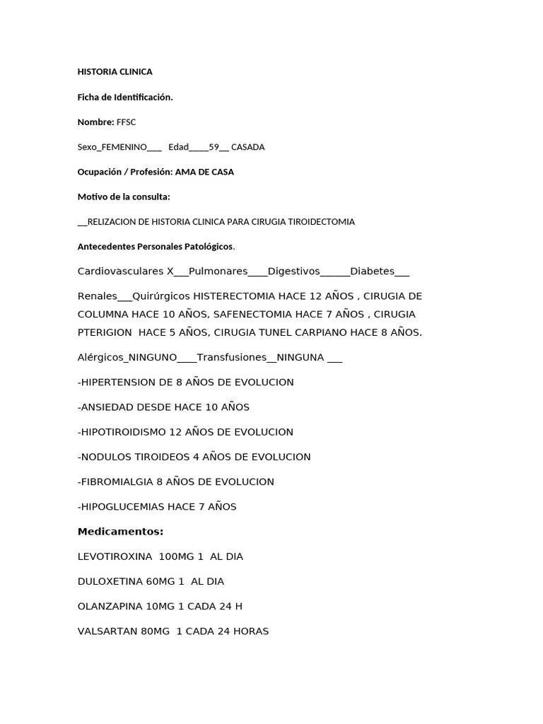 HISTORIA CLINICA ejemplo | PDF | Medicina | Enfermedades y trastornos humanos