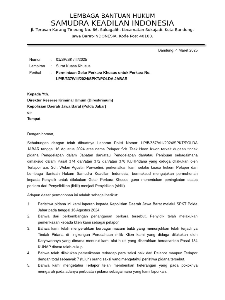 Permohonan Gelar Perkara Khusus | PDF
