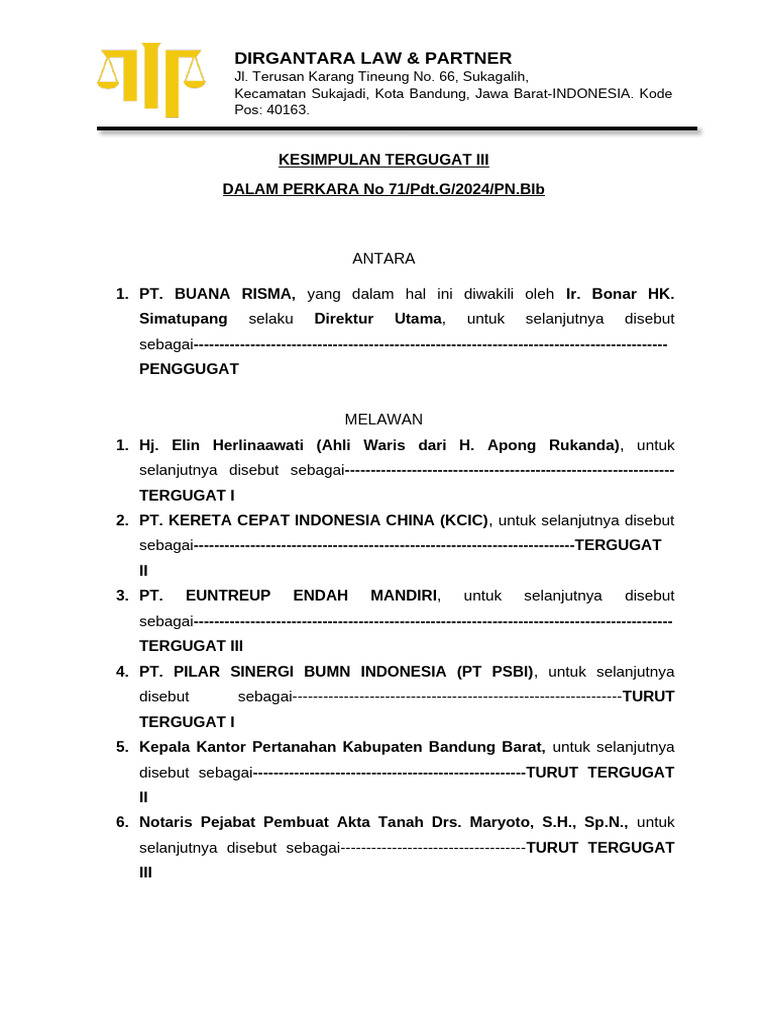 Draft - KESIMPULAN TERGUGAT III | PDF