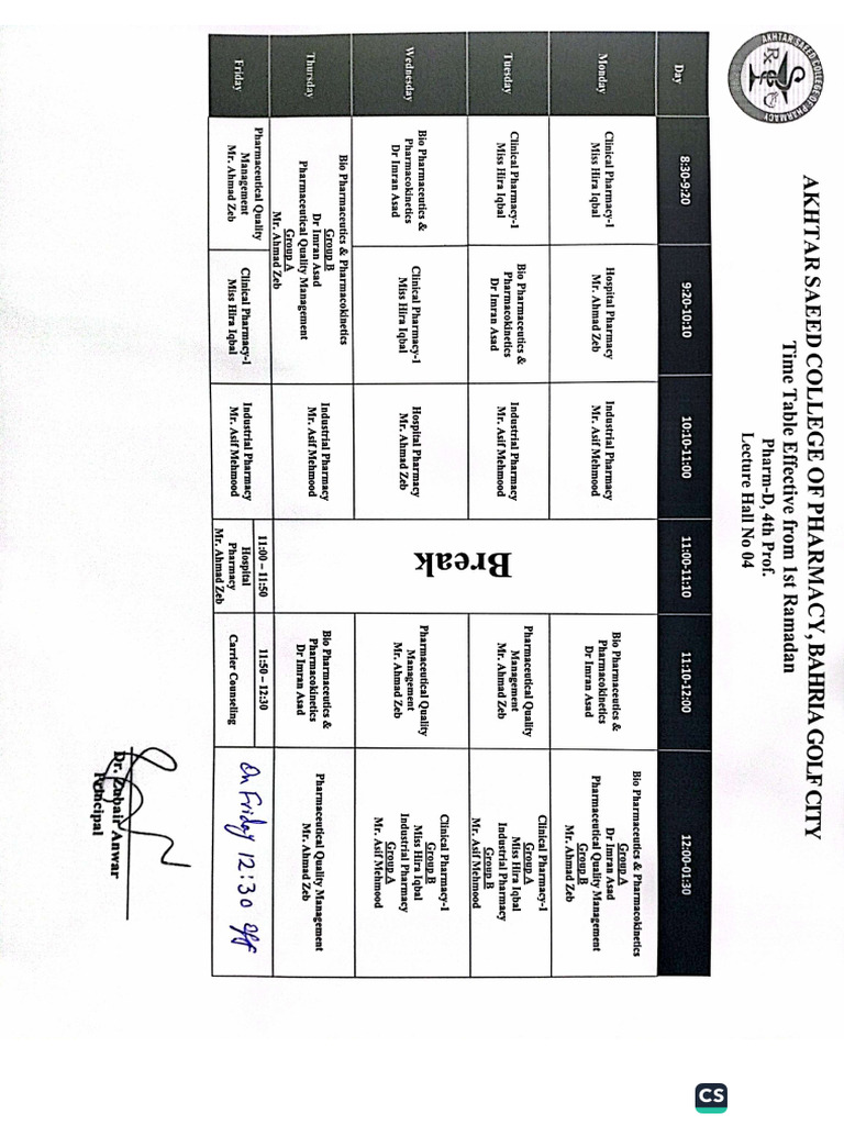 Ramzan Time Table 4th Prof - Updated | PDF