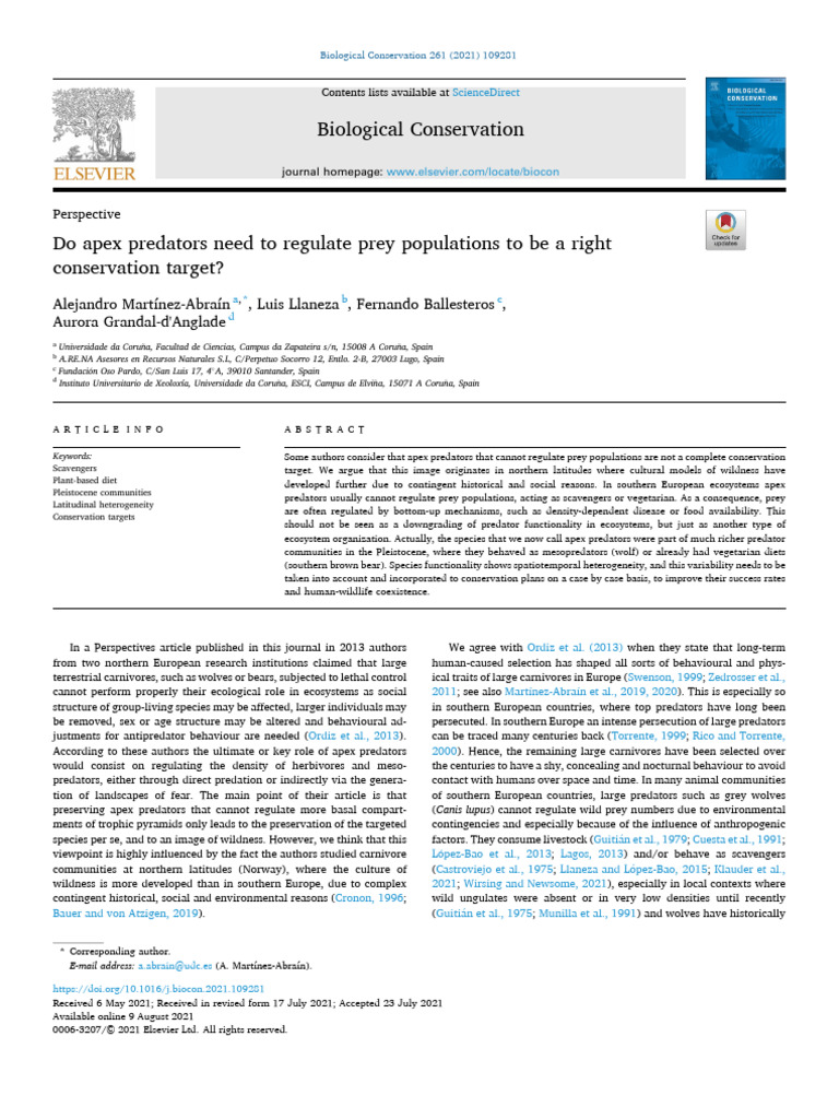 2021abrain Etal BIOCON | PDF | Predation | Ecology