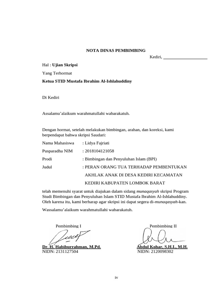 Nota Dinas Skripsi | PDF