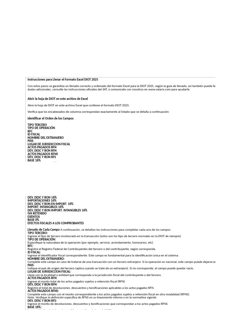 Carga Batch Formato Diot 2025 | PDF | Impuesto al valor agregado ...