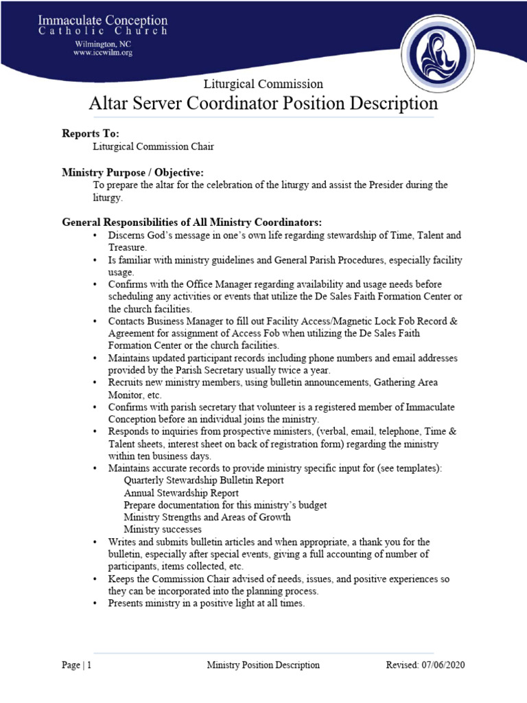 Altar Server Coordinator PD | PDF | Liturgy | Altar