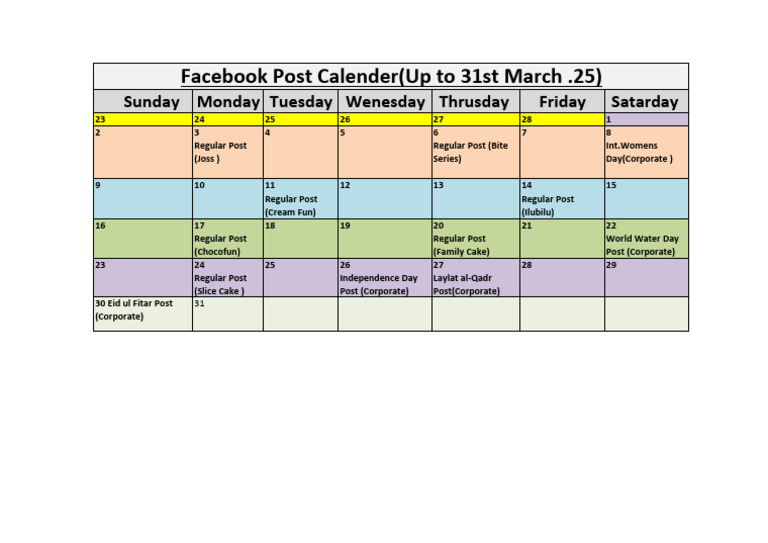 Facebook Post Calender | PDF