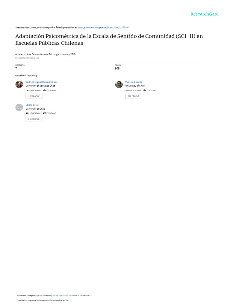 Adaptacion Psicometrica de La Escala de Sentido de | PDF | Educación primaria | Alfa de Cronbach
