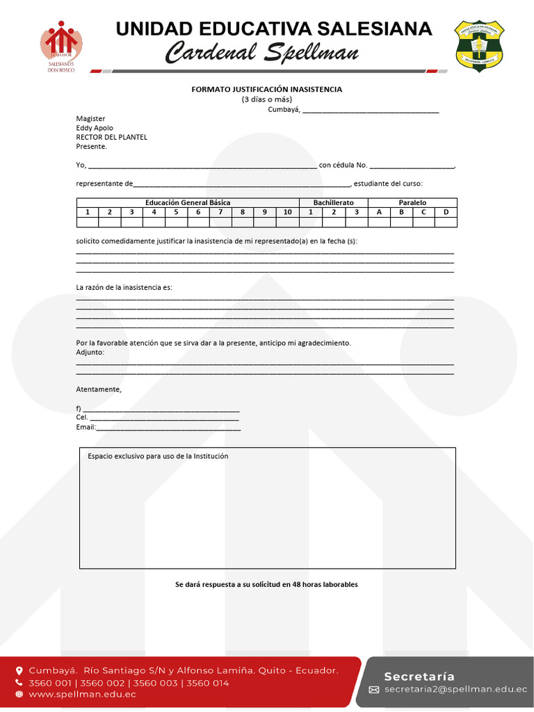 2FORMATO JUSTIFICACIÓN INASISTENCIA3amasdías | PDF