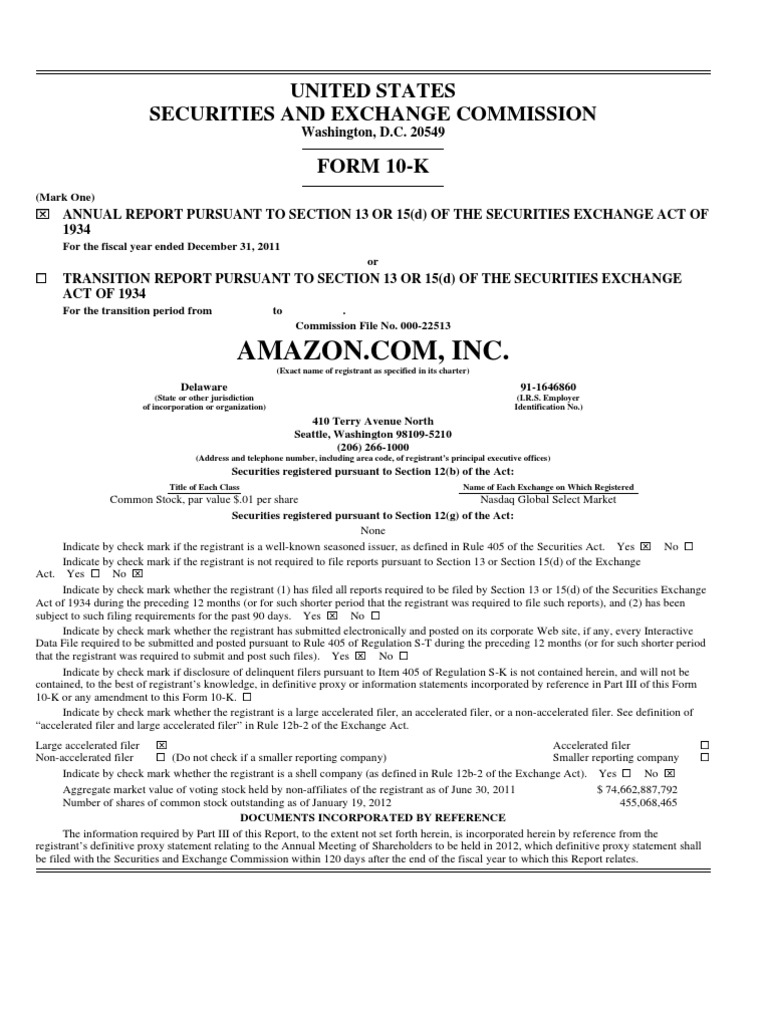 United States Securities and Exchange Commission FORM 10-K: Washington ...