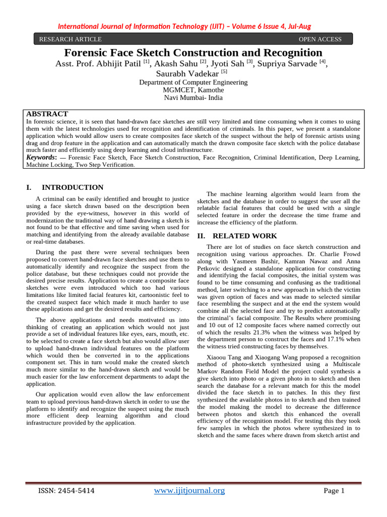 Forensic Face Sketch Construction and Re | PDF | Databases | Computing