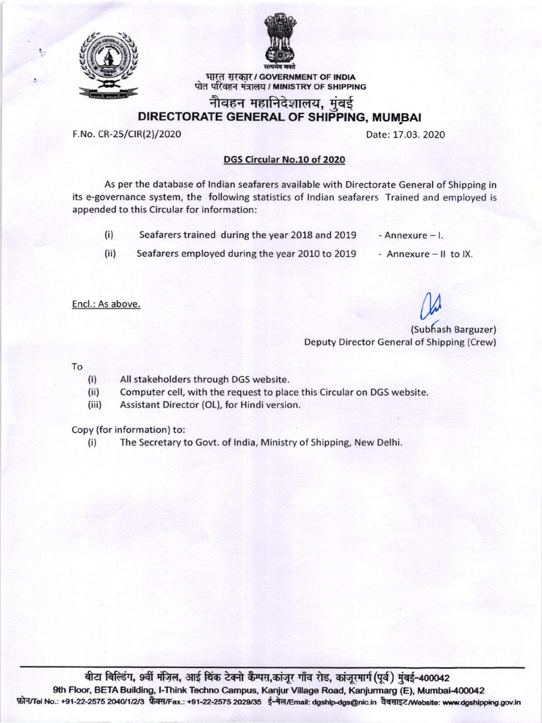 2020-10 DGS - Cir - 10of2020 Statistics For Seafarers | PDF | Shipping ...