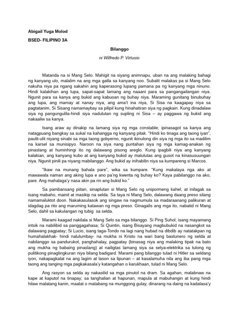 Bilanggo Ni Wilfredo P | PDF