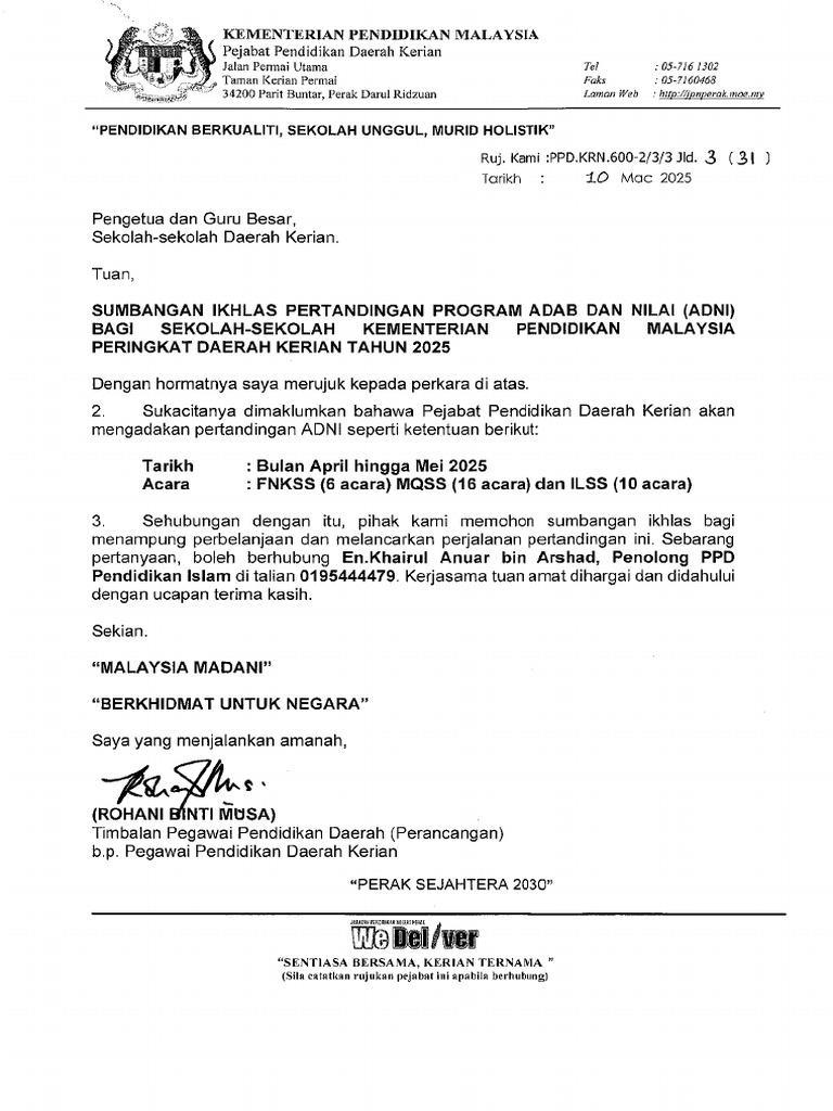 Sumbangan Ikhlas Pertandingan Program Adab Dan Nilai (Adni) Bagi ...
