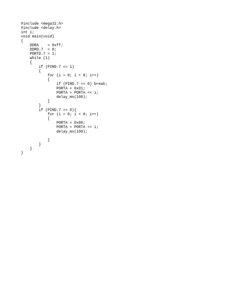 AVR Mega32 LED Control Code | PDF