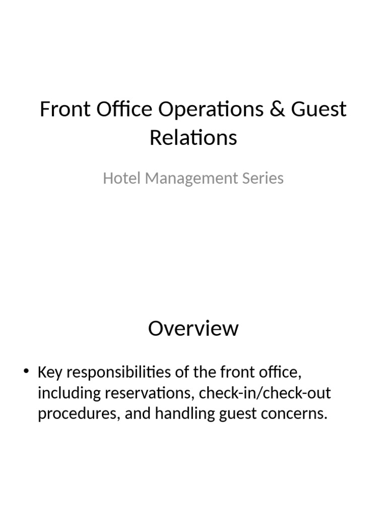Front Office Operations Guest Relations | PDF