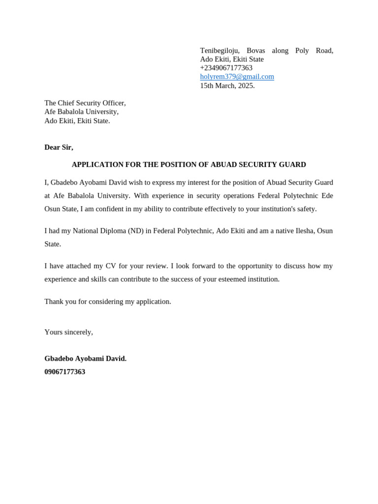 Gbadebo Ayobami David APPLICATION-1 | PDF