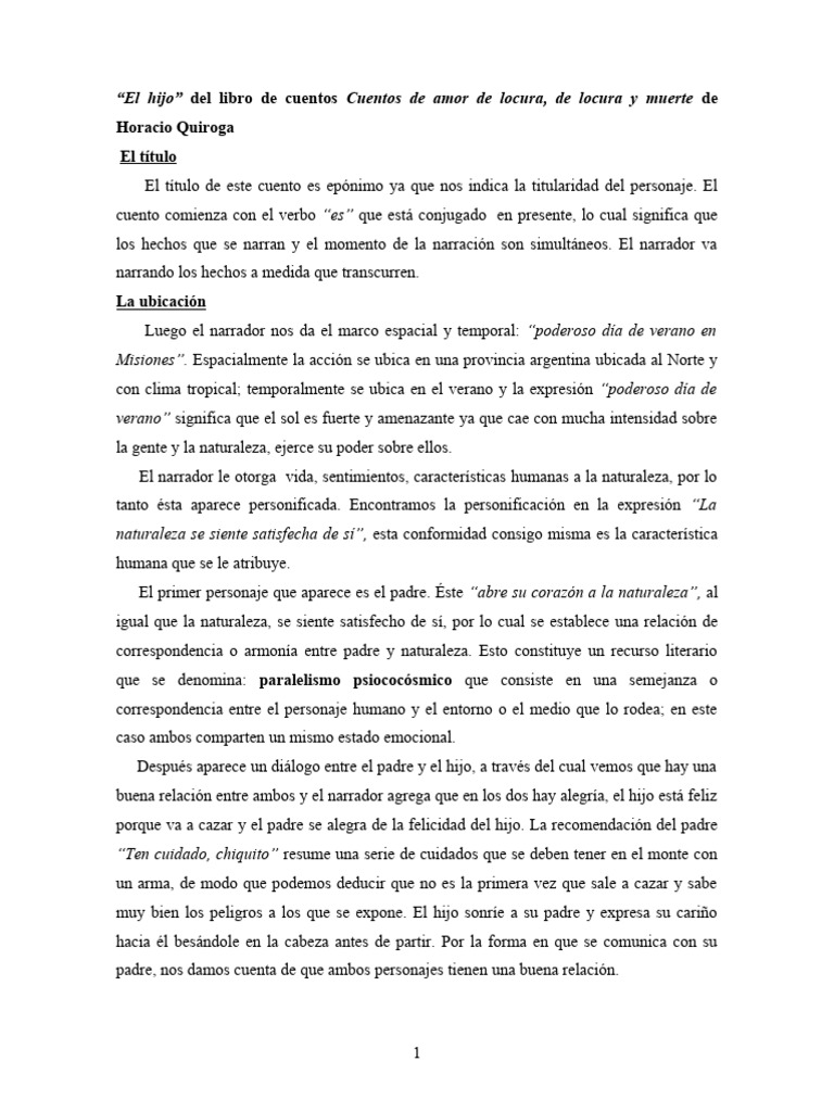 Análisis de "El hijo" de Quiroga | PDF | Narración