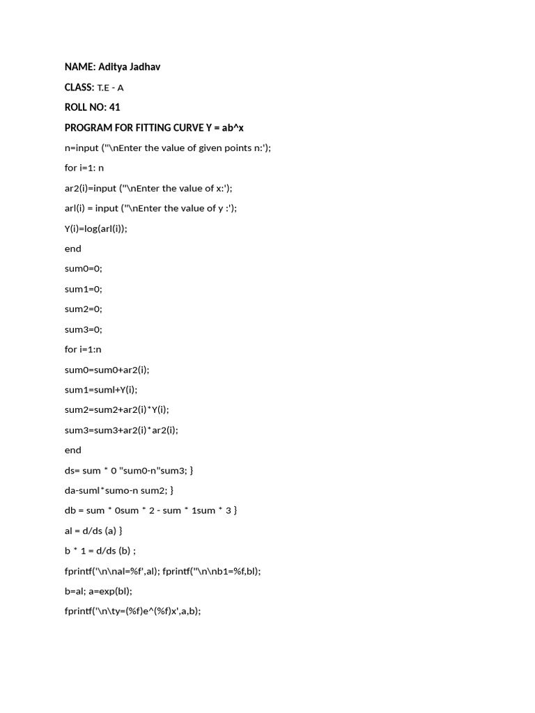 Curve Fitting Program in MATLAB | PDF