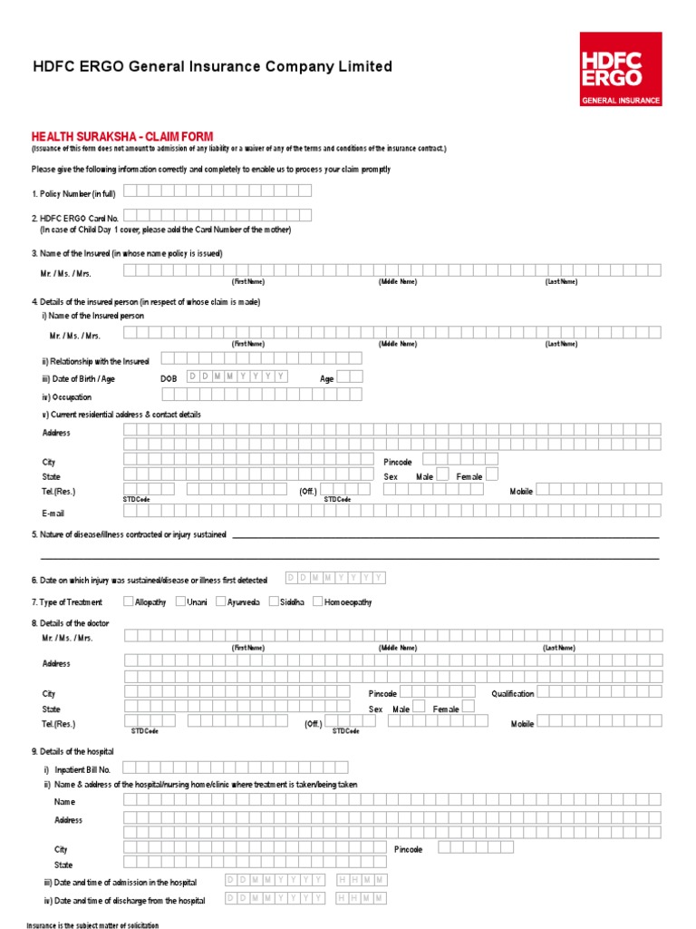 Health Suraksha Claim Form | Download Free PDF | Invoice | Patient