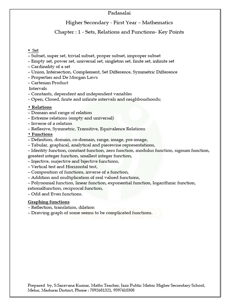 11th Maths Chapter 1 Study Materials English Medium | PDF | Function ...