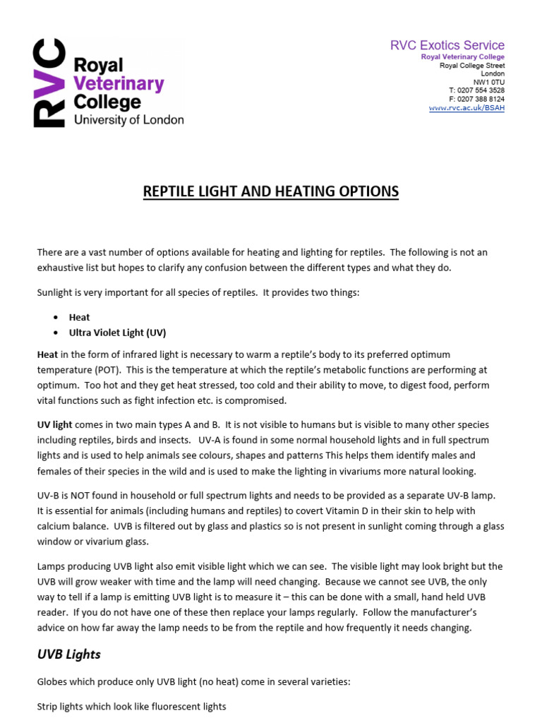 Reptile Heating and Lighting Guide | PDF | Ultraviolet | Physical Phenomena