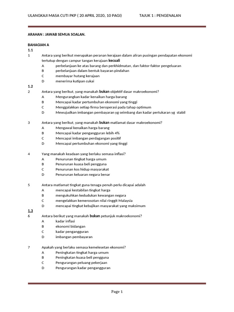 Ulangkaji Masa Cuti PKP 20 April 2020 | PDF