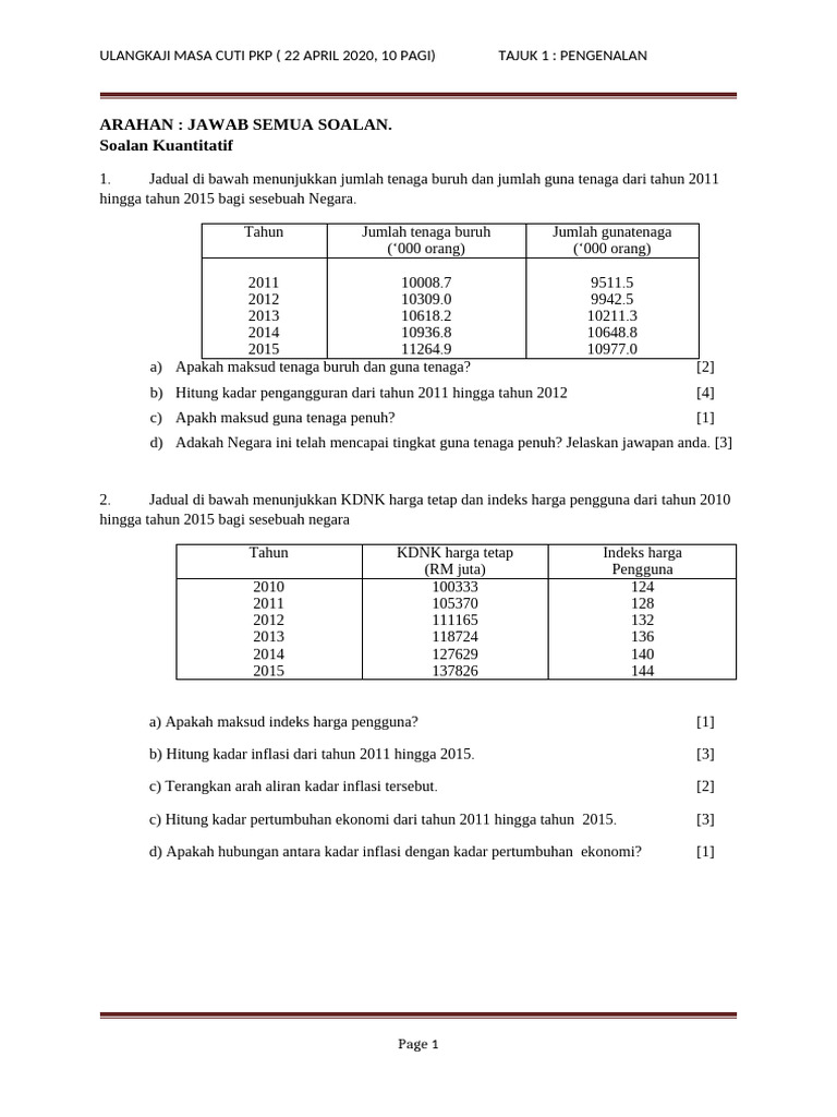 Ulangkaji Masa Cuti Pkp 22 April 2020 | PDF