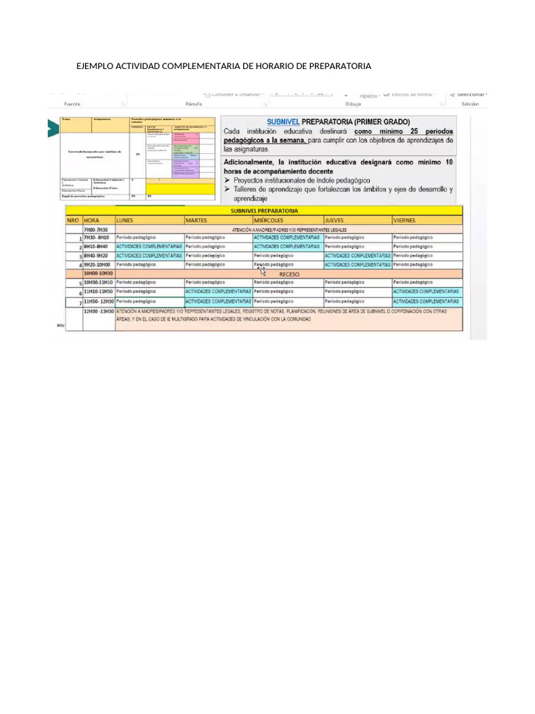 Ejemplo Actividad Complementaria de Horario de Preparatoria | PDF