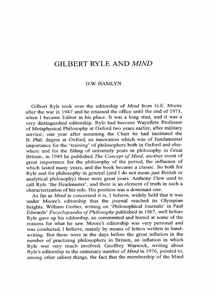 Gilbert Ryle and Mind | PDF