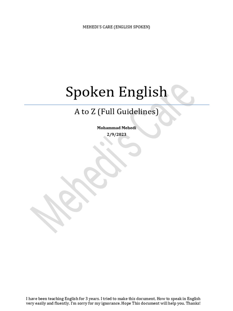 Spoken English Basic To Advance 9-2-23 | PDF