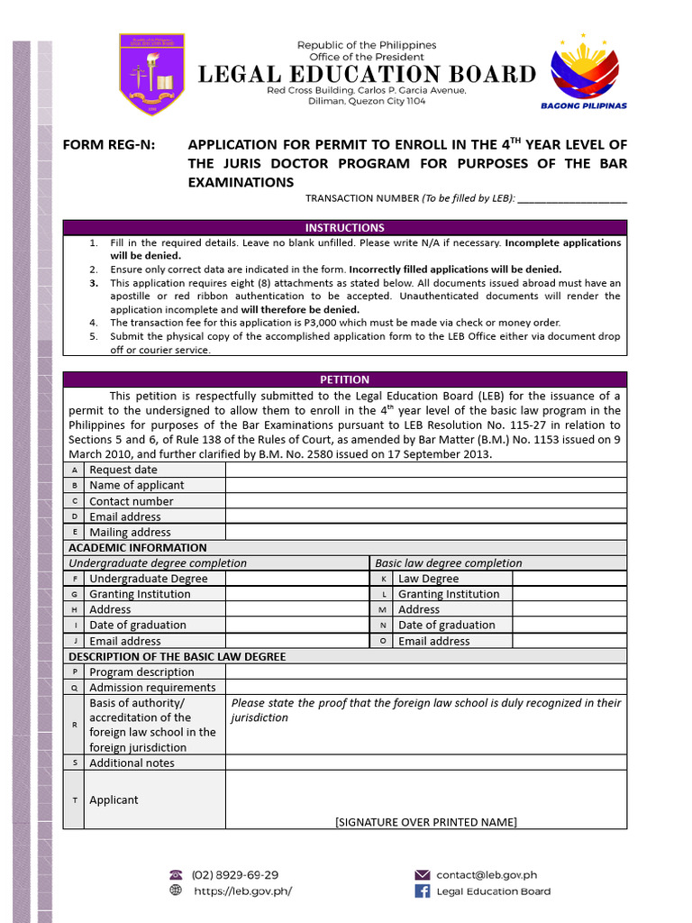 FORM N Petition To Enroll For Law Graduates Abroad | PDF | Justice ...
