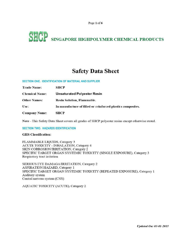 MSDS Resin SHCP | PDF
