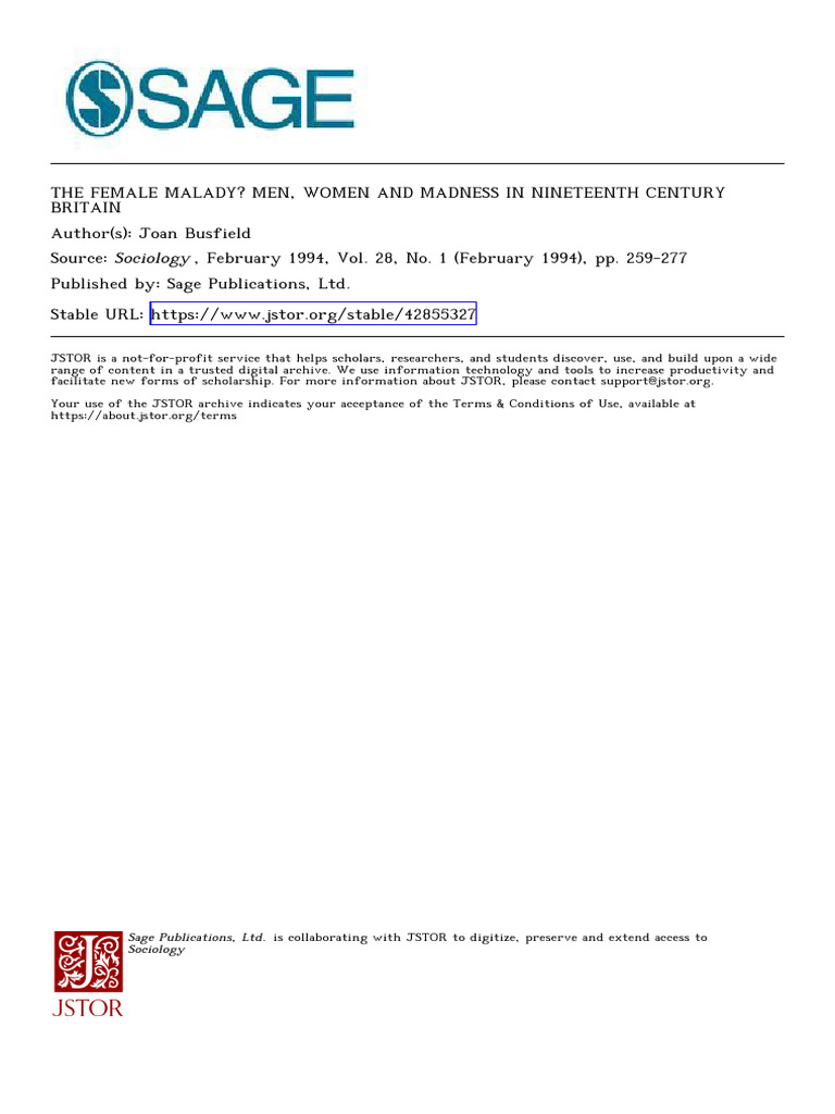 Busfield FEMALEMALADYMEN 1994 | PDF | Mental Disorder | Gender