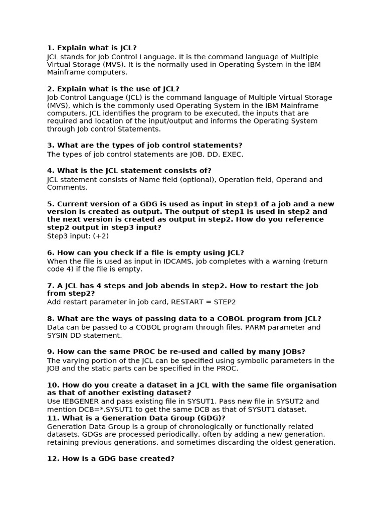 JCL COBOL DB2 VSAM CICS Interview Questions | PDF | Computer Program | Programming