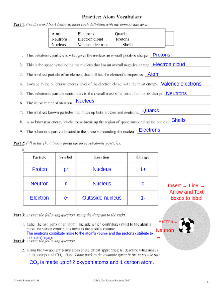 Atoms Worksheet Practice | PDF