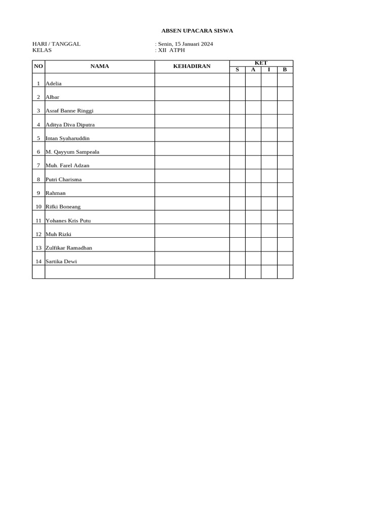 absen upacara siswa | PDF