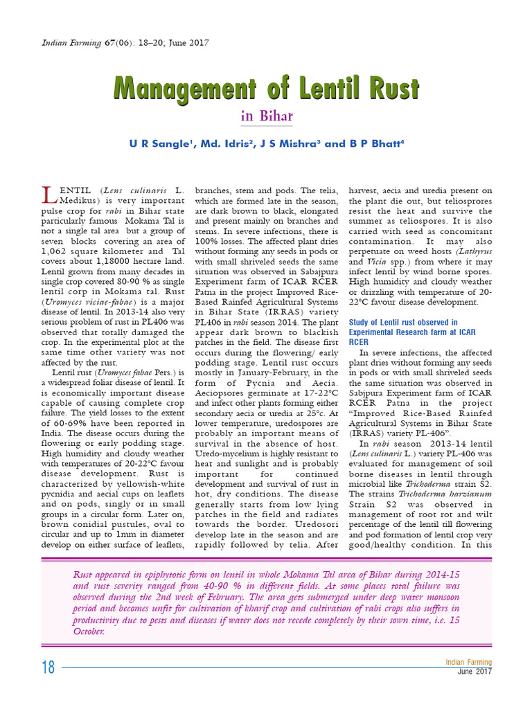 Lentil Rust Management in Bihar | PDF | Lentil | Plants