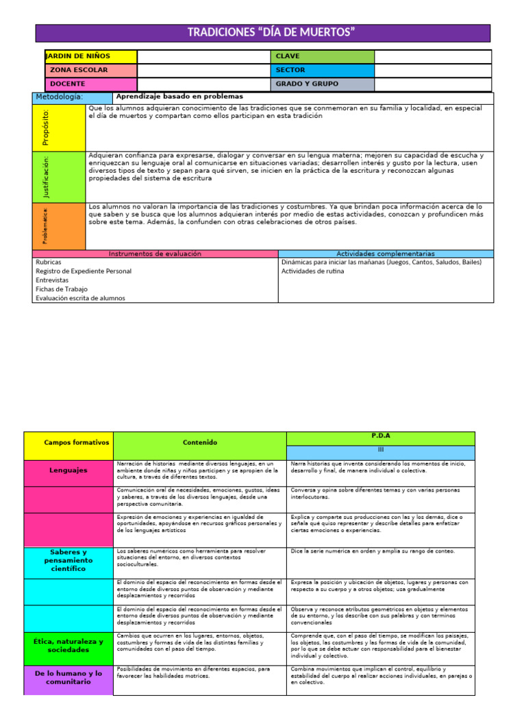 PLAN ABP NOVOVIEMBRE dia de muertos | PDF | Educación de la primera infancia | Aprendizaje