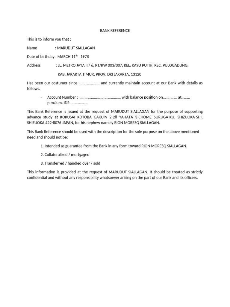 Bank Reference | PDF