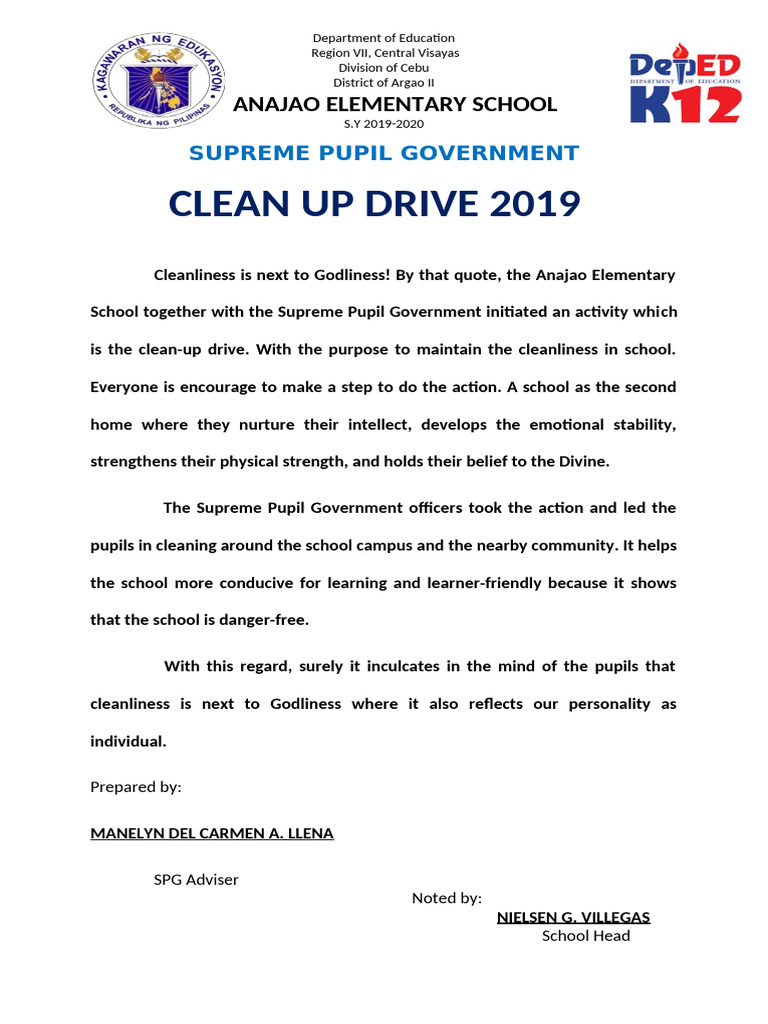 Anajao Elementary School Clean-Up Drive | PDF