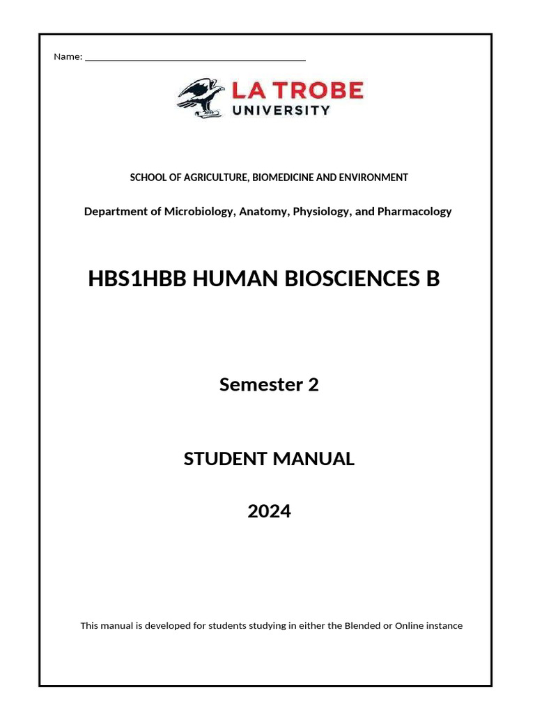 Human Biosciences B Student Manual 2024 | PDF | Anatomical Terms Of ...