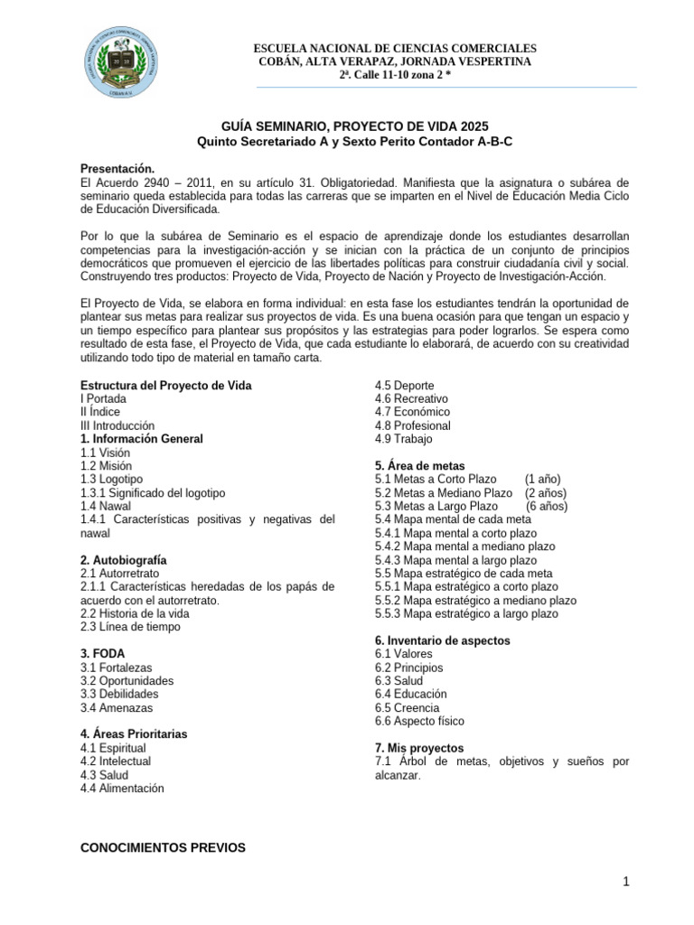 Guia de Proyecto de Vida 2025 | PDF | Análisis FODA