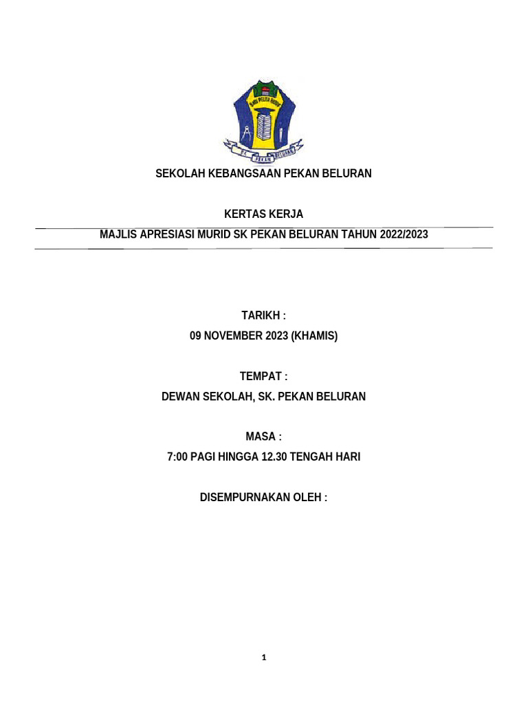 Kertas Kerja Hari Anugerah Kecemerlangan SKPB 20222023 | PDF