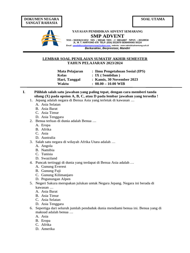 SOAL SAS SMP Kelas IX IPS FIX | PDF