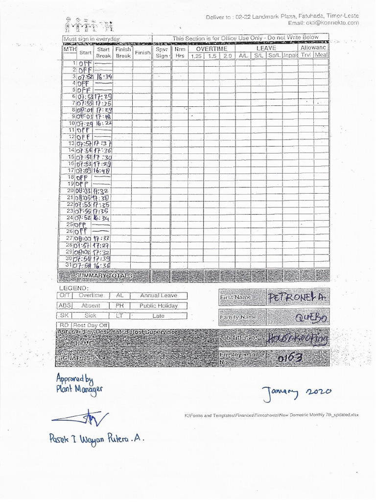 2020 01 Timesheets | PDF