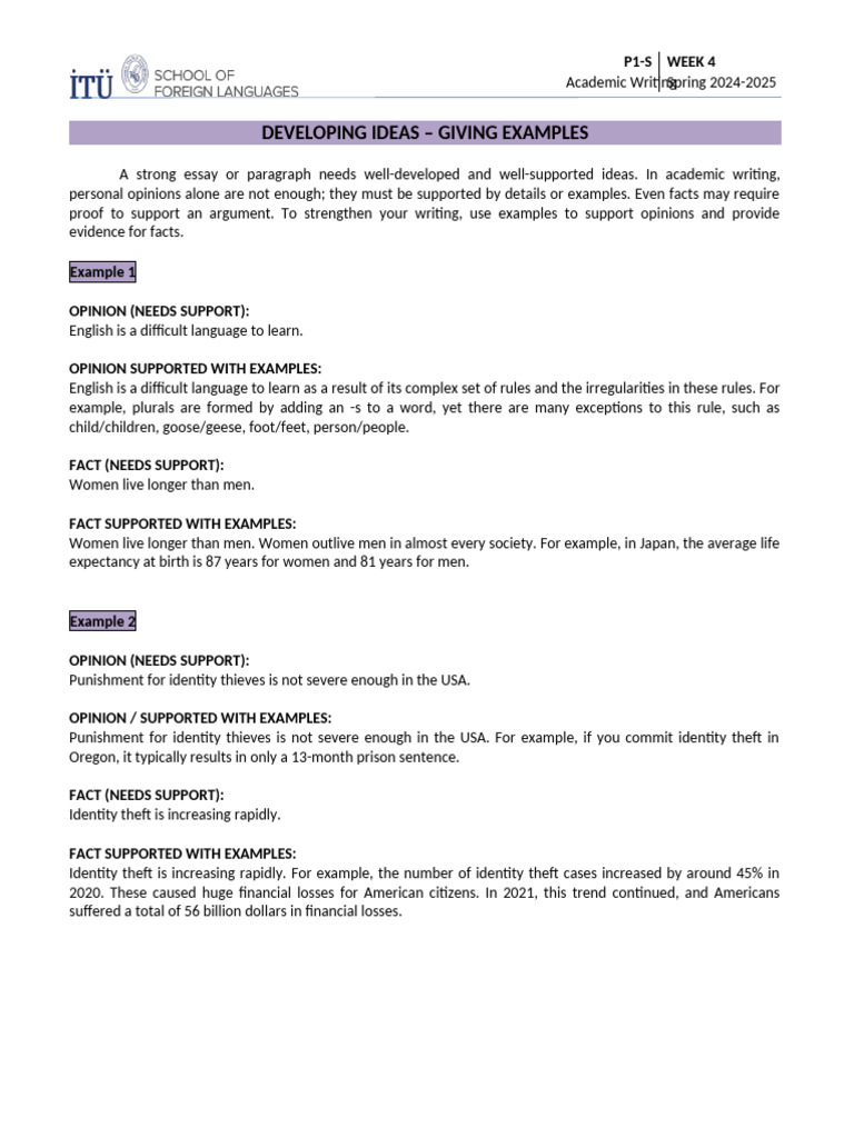 Compulsory Writing Material - Developing Ideas - Giving Examples (Week ...