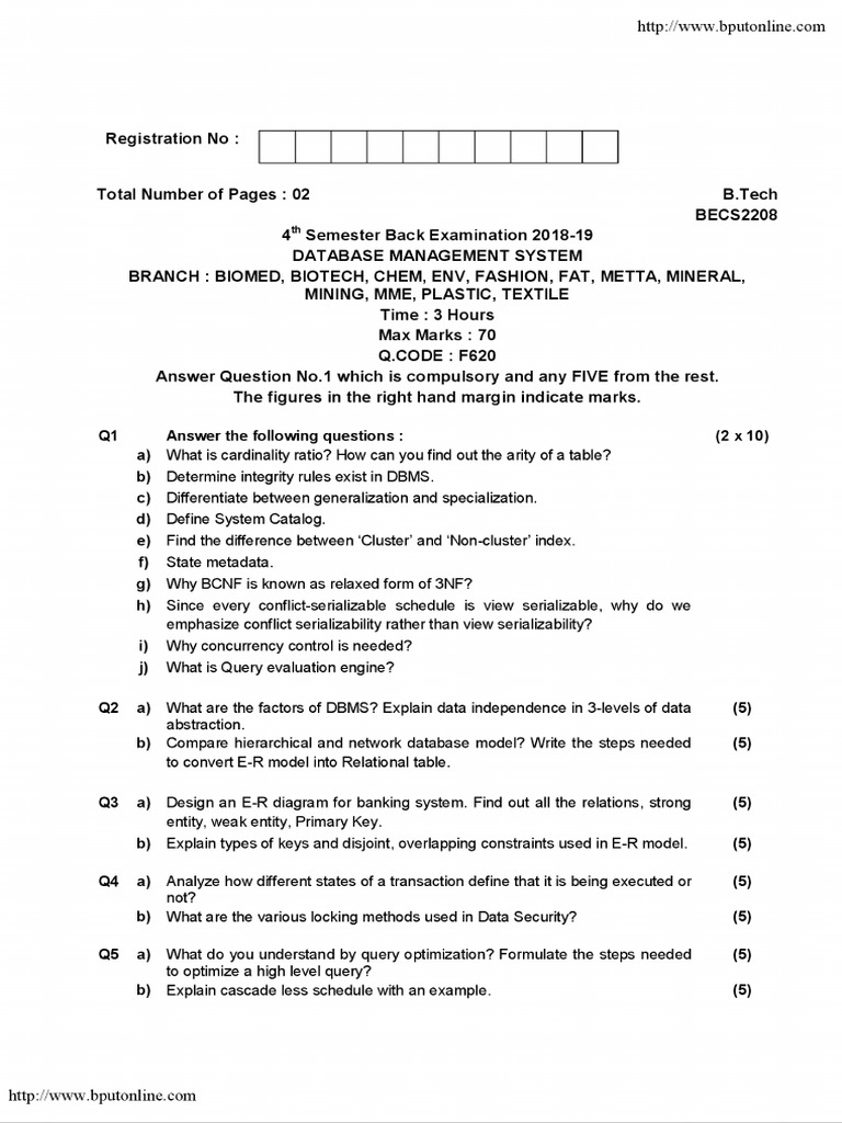 Btech All 4 Sem Database Management System Becs2208 2019 | PDF