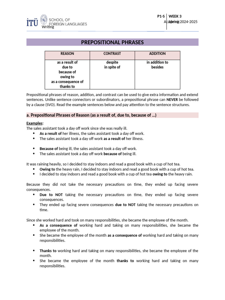 Using Prepositional Phrases Effectively | PDF | Sentence (Linguistics ...